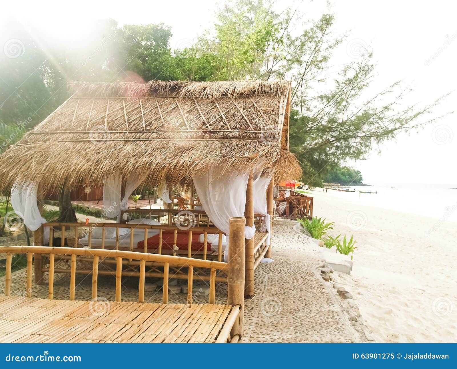 Bamboo hut on the beach stock image. Image of wood, tree - 63901275