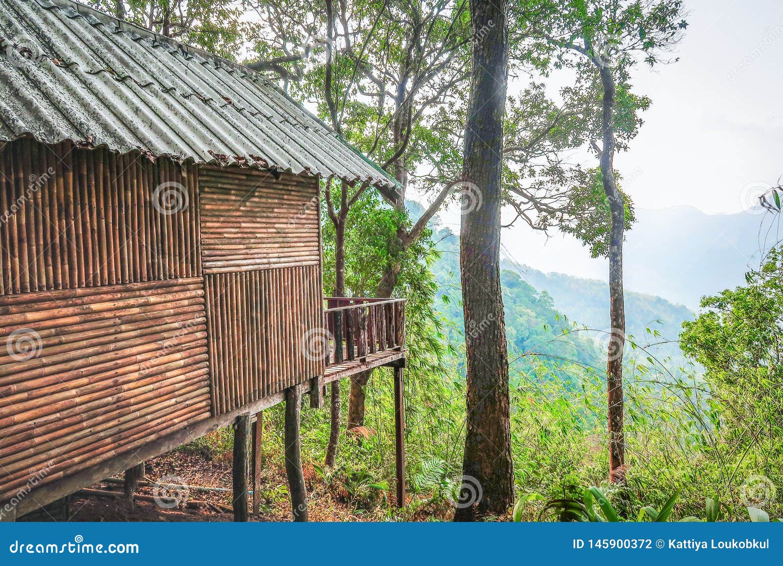 Bamboo hut on the mountain stock photo. Image of mountains - 145900372