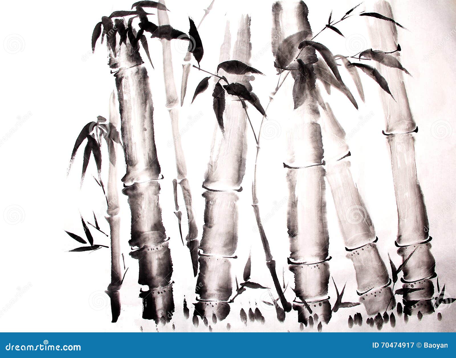 Bamboo Ink Painting Hand Drawn Stock Illustration - Illustration of ...