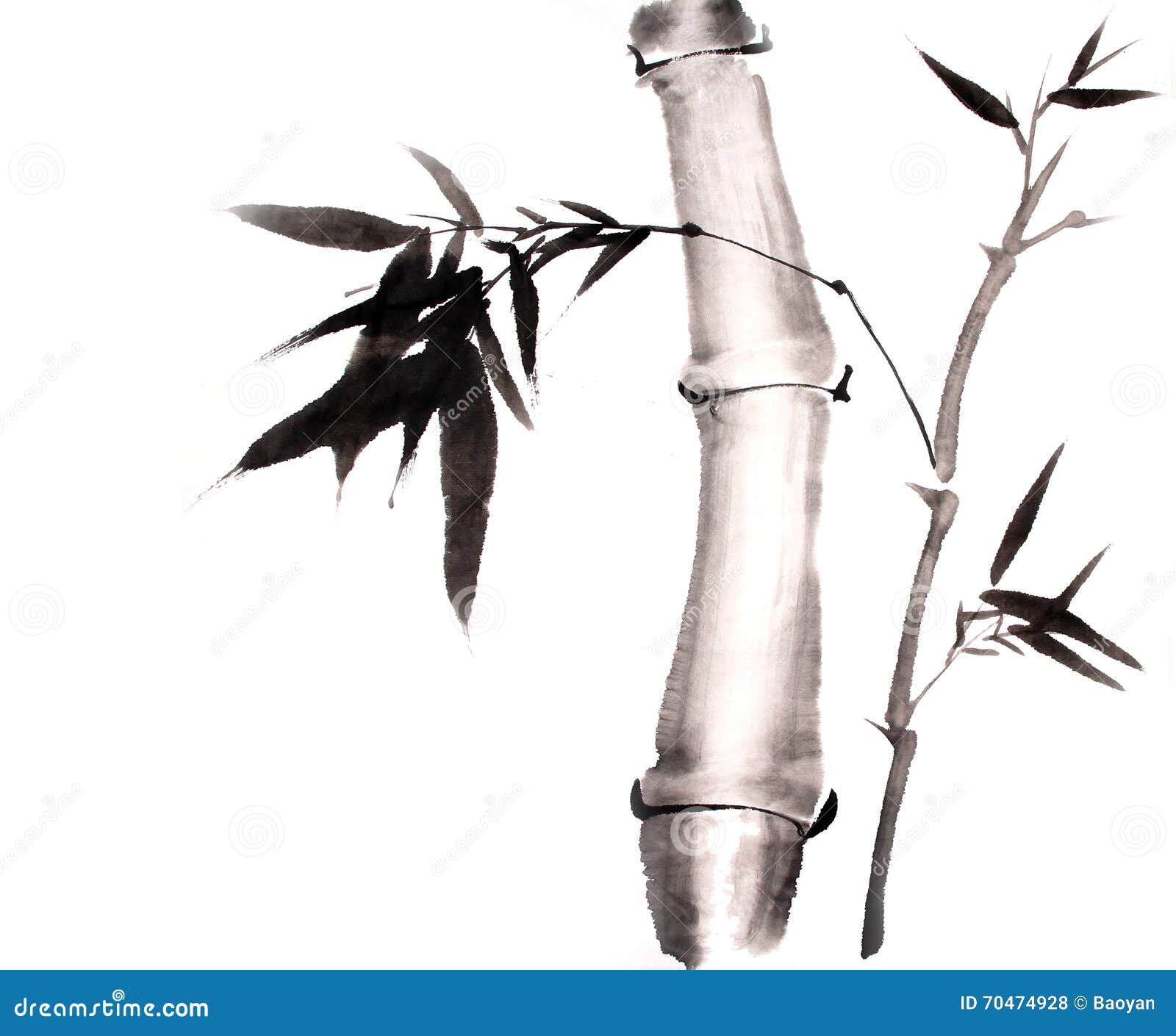 Bamboo Ink Painting Hand Drawn Stock Illustration - Illustration of ...