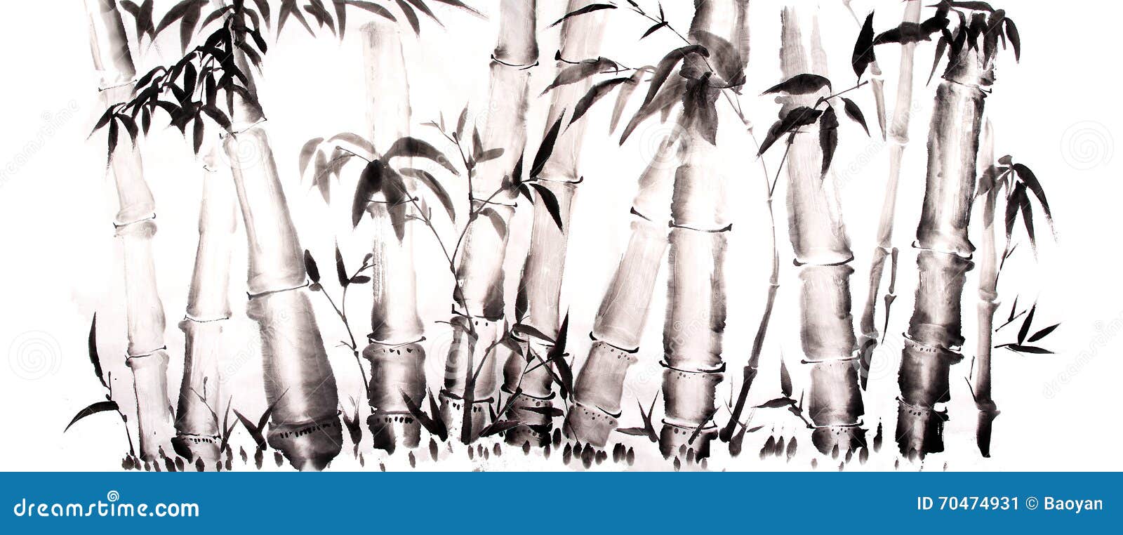 Bamboo Ink Painting Hand Drawn Stock Illustration - Illustration of ...