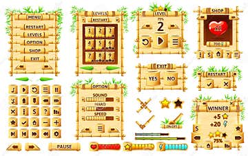 Bamboo Jungle Game Interface, Ui or Gui Buttons Stock Vector ...