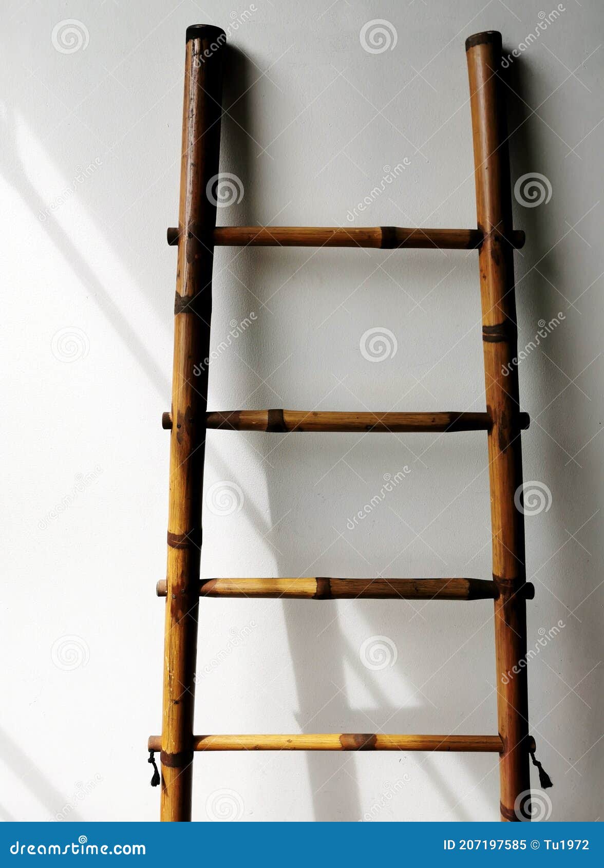 A Bamboo Ladder Lean on the White Wall Stock Image - Image of shot ...