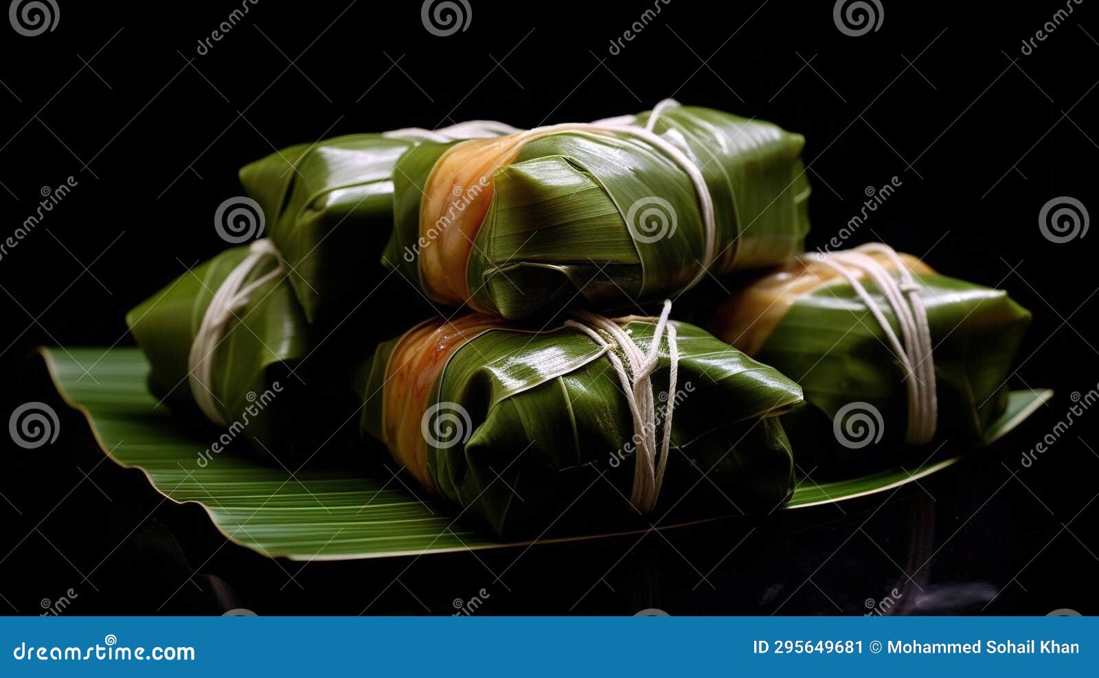 Bamboo Leaf Wrapped Sticky Rice Dumplings on Blurry Background Stock ...
