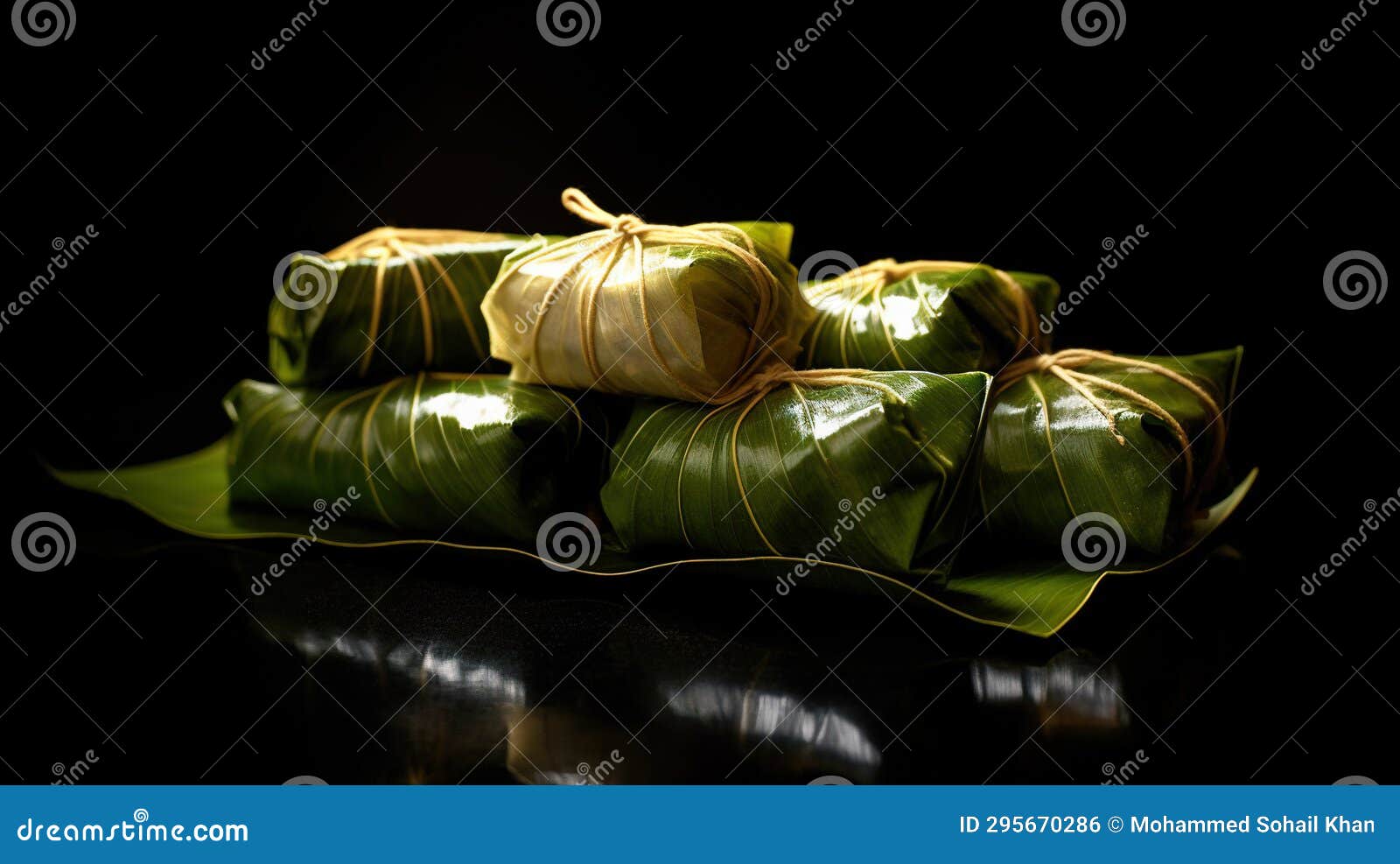 Bamboo Leaf Wrapped Sticky Rice Dumplings on Blurry Background Stock ...