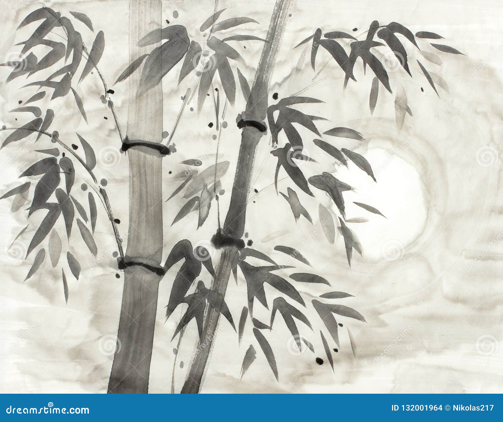 Bamboo and moon stock illustration. Illustration of drawing - 132001964