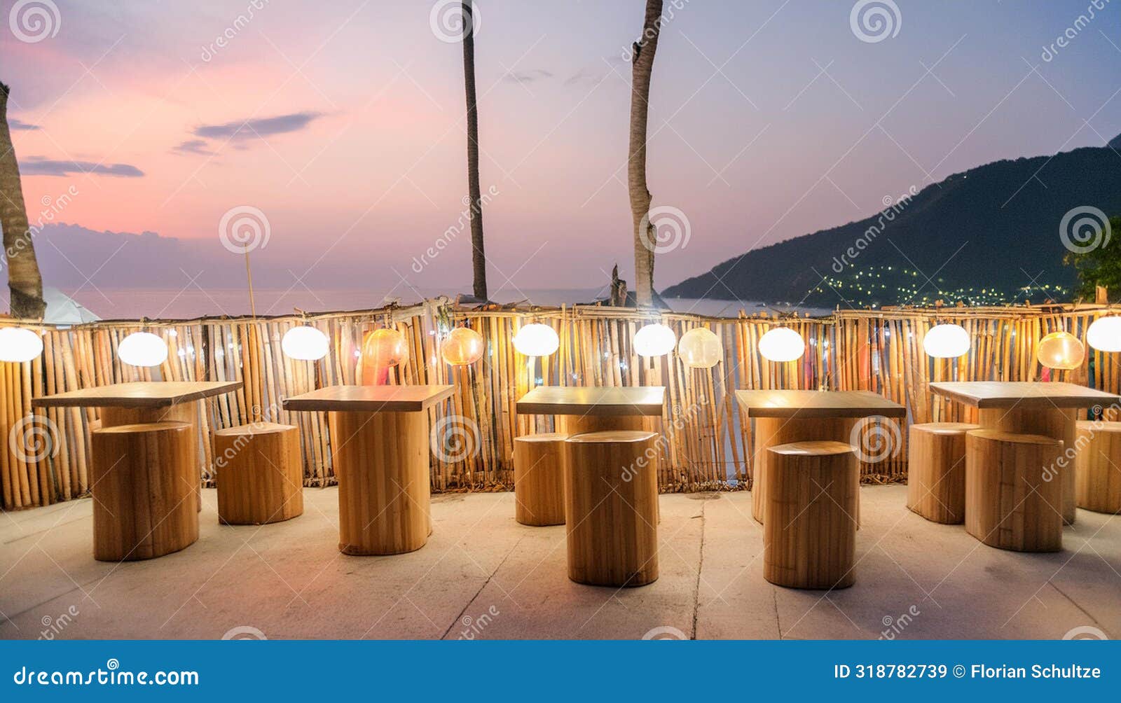 Bamboo Outdoor Bar with Lights Stock Illustration - Illustration of ...
