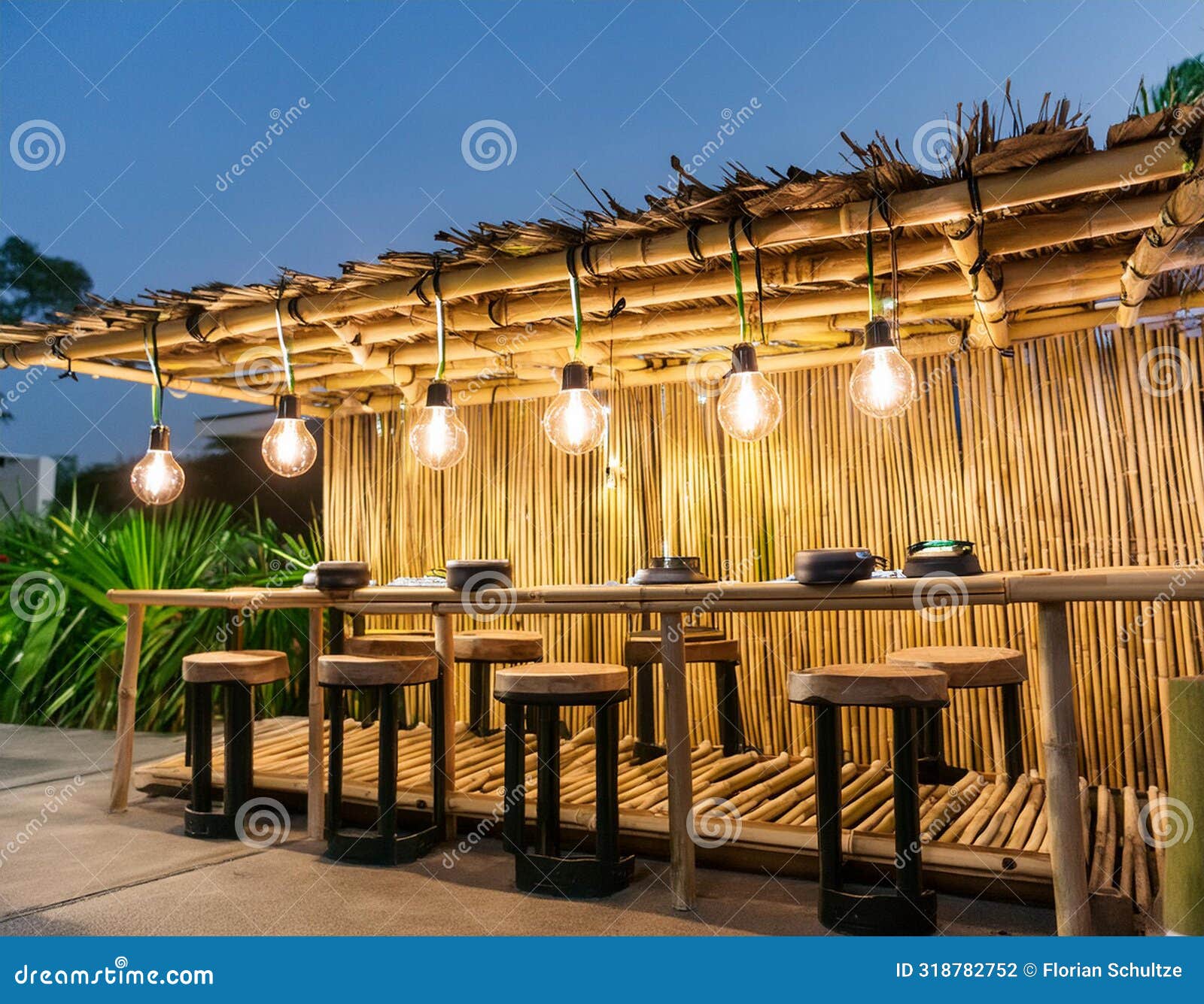 Bamboo Outdoor Bar With Lights Royalty-Free Stock Image | CartoonDealer ...