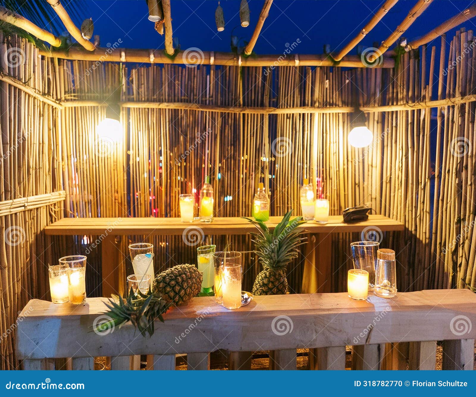 Bamboo Outdoor Bar With Lights Royalty-Free Stock Image | CartoonDealer ...