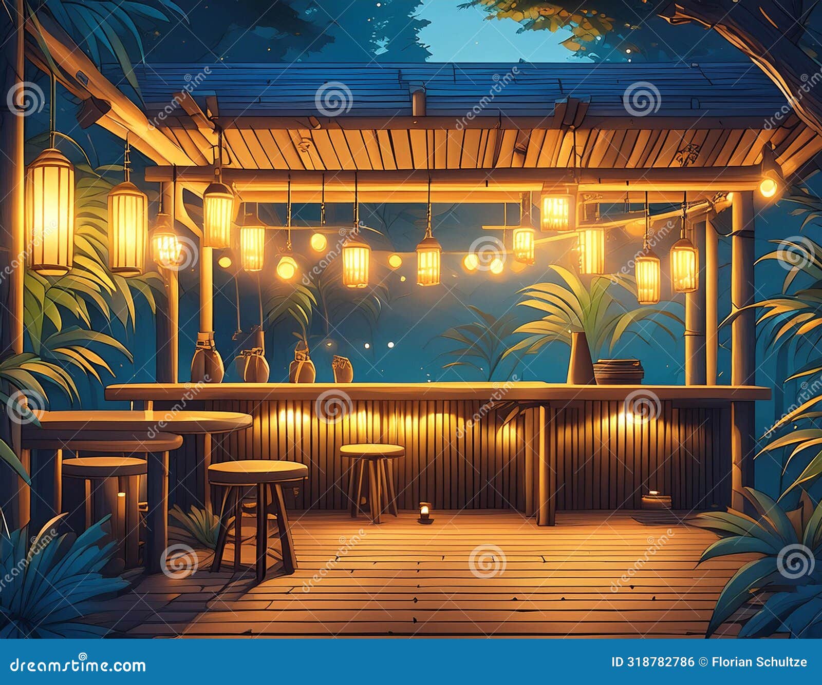 Bamboo Outdoor Bar With Lights Royalty-Free Stock Image | CartoonDealer ...