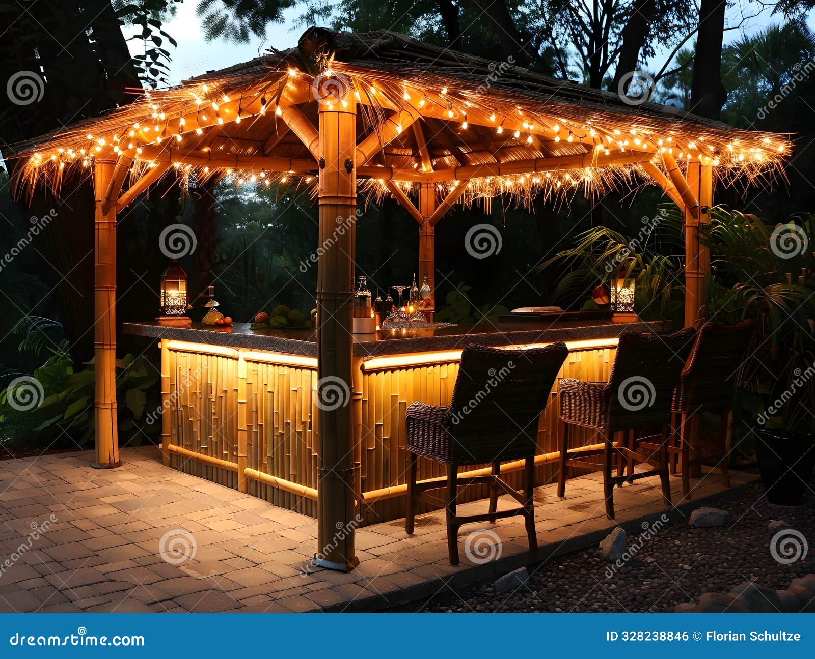 Bamboo Outdoor Bar with Lights Stock Illustration - Illustration of ...