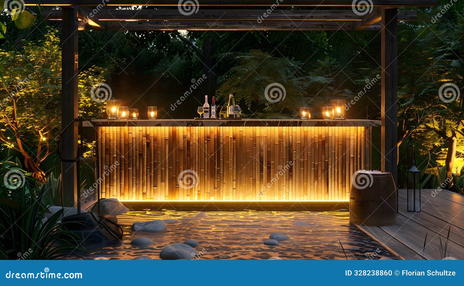 Bamboo Outdoor Bar with Lights Stock Illustration - Illustration of ...