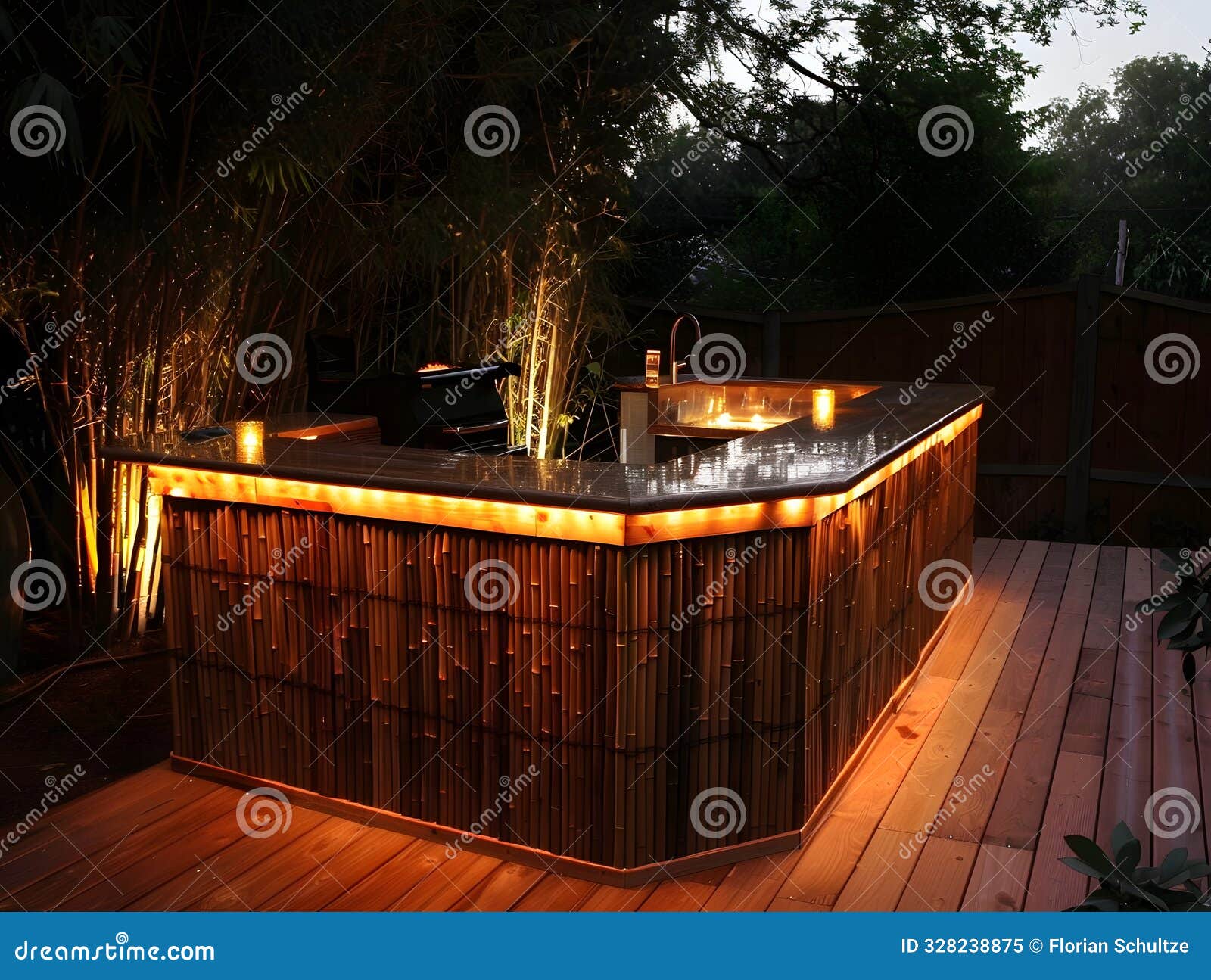 Bamboo Outdoor Bar with Lights Stock Illustration - Illustration of ...