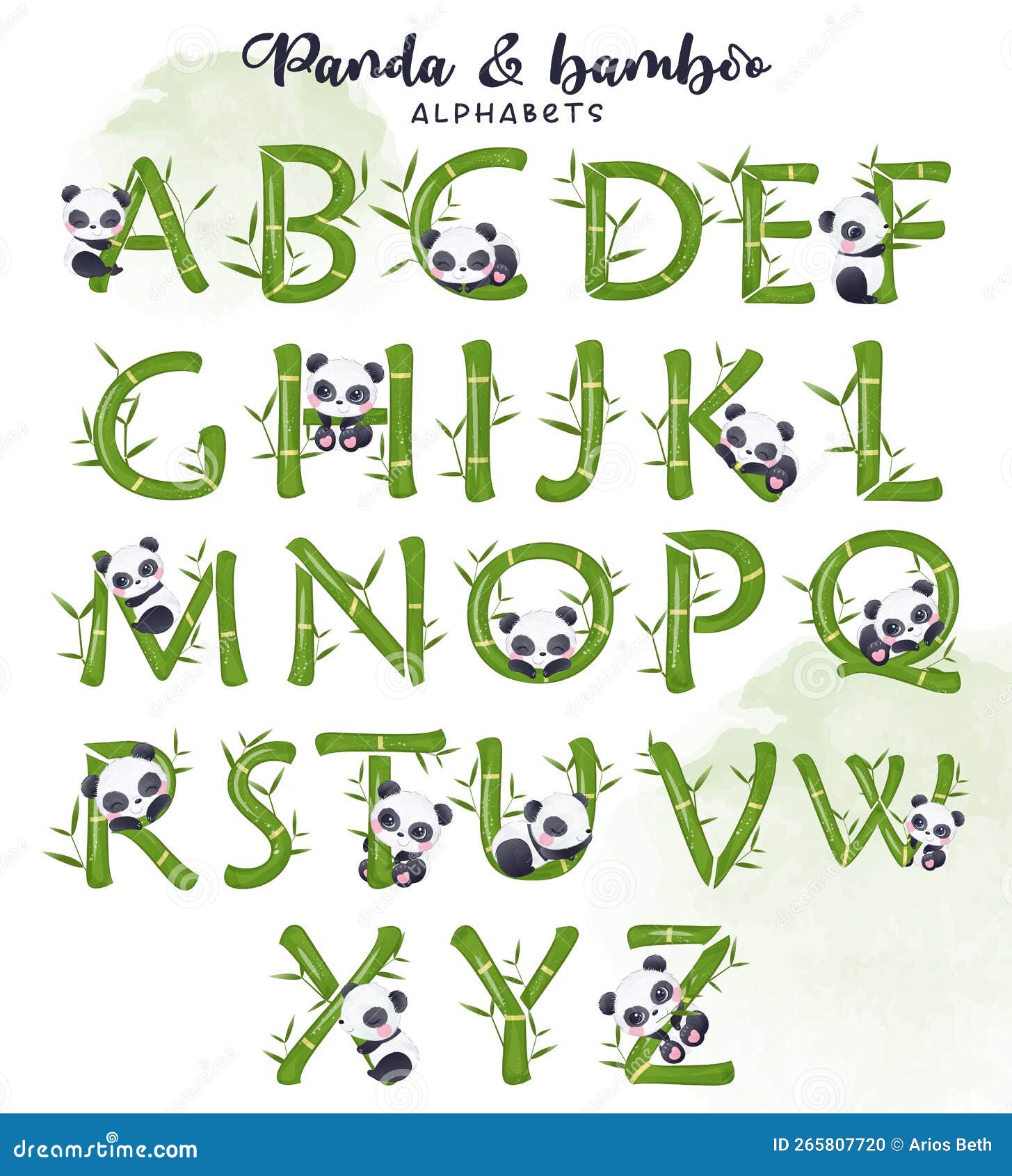 Bamboo and Panda Decorative Letters Stock Illustration - Illustration ...
