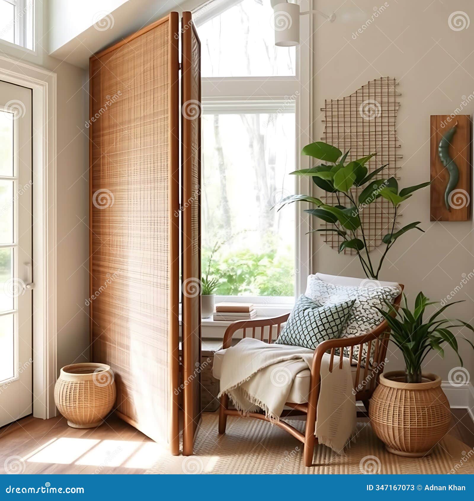 A Bamboo Partition Screen With Natural Textures Separating A Cozy ...