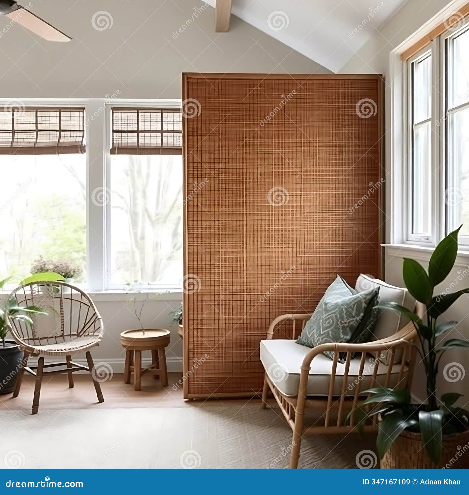 A Bamboo Partition Screen With Natural Textures Separating A Cozy ...