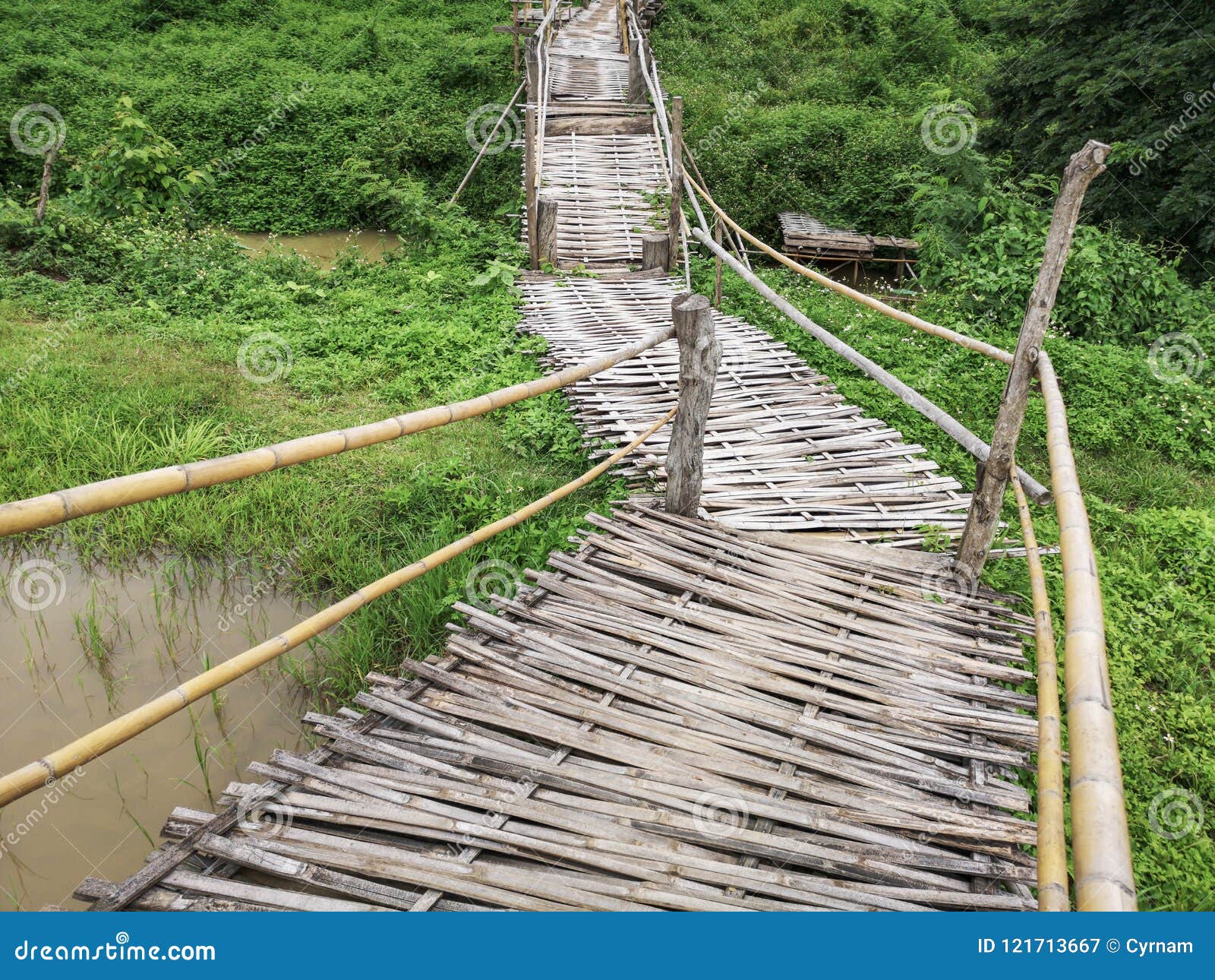 Bamboo Pathway Bridge Crossing Rice Field In A Tourist Destination ...