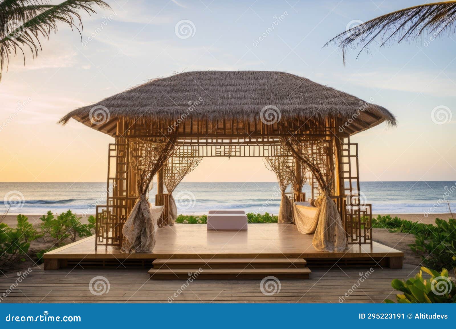 Bamboo Pavilion for an Exotic Beach Wedding Stock Image - Image of ...