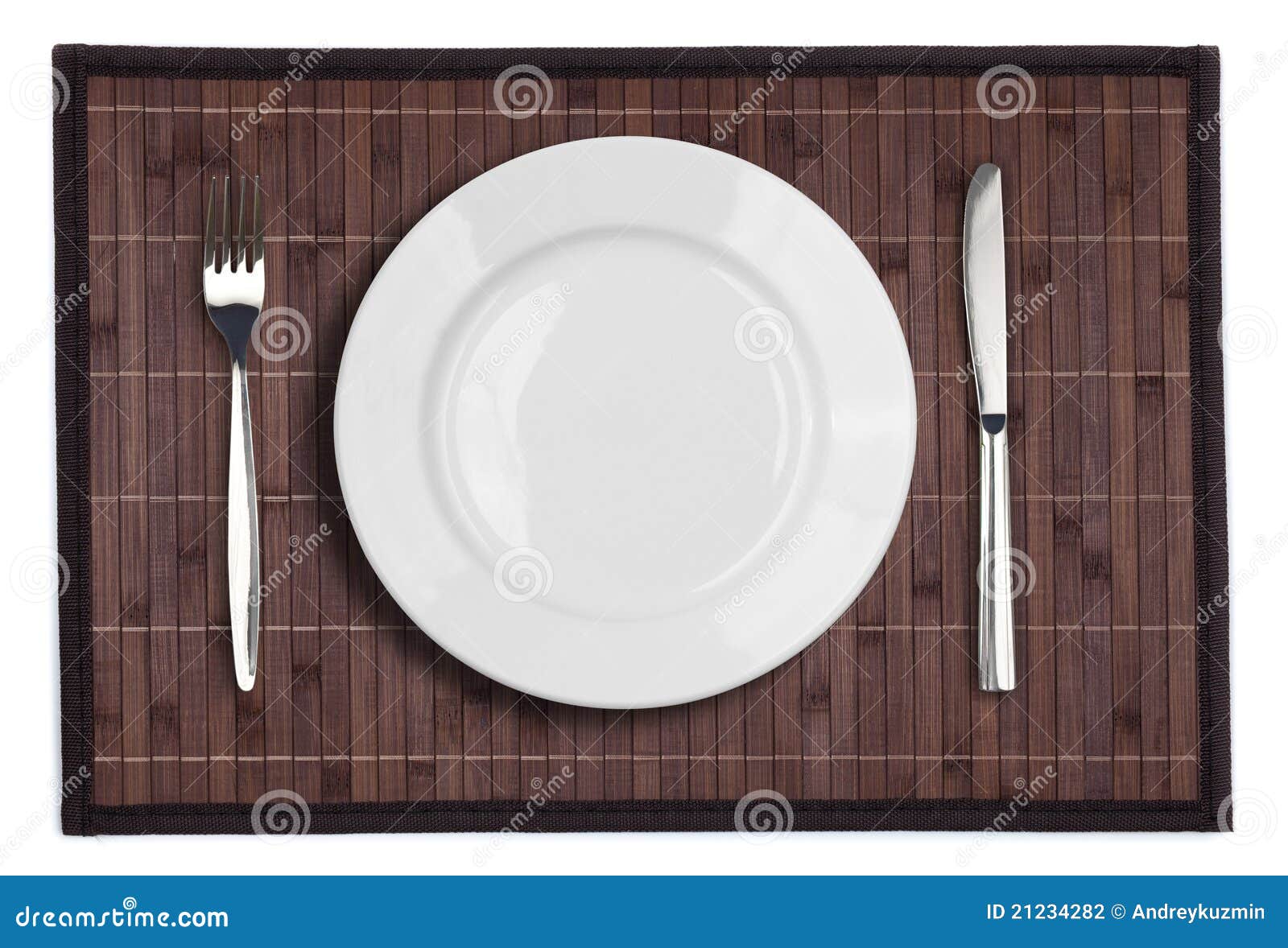 Bamboo Placemat with Plate Fork and Knife Stock Photo - Image of place ...