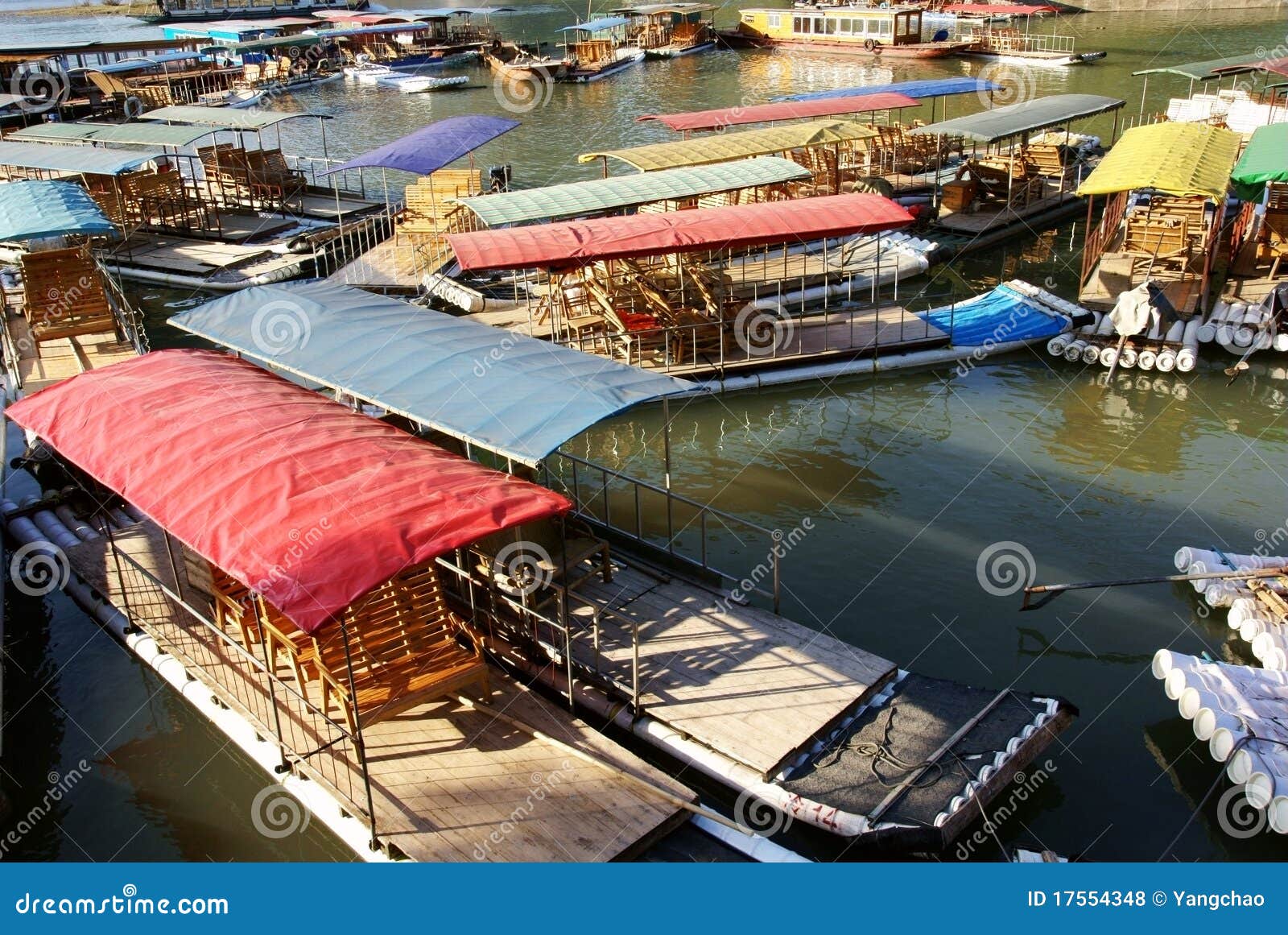 Bamboo Raft with Colorful Roof Stock Photo - Image of wharf, travel ...