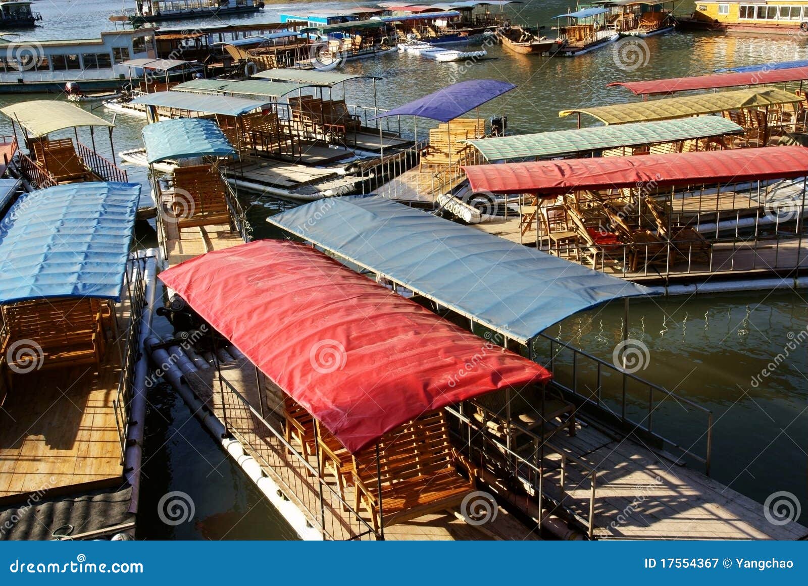 Bamboo Raft with Colorful Roof Stock Image - Image of color, yangshuo ...