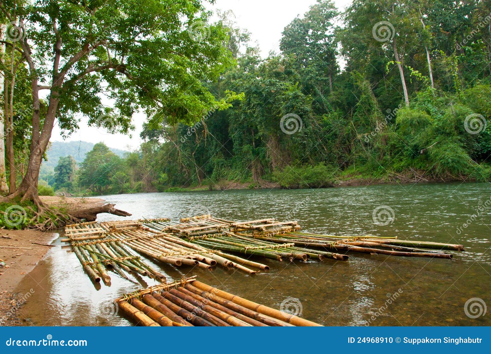 Bamboo Raft Floating in River Stock Photo - Image of tourism, wild ...