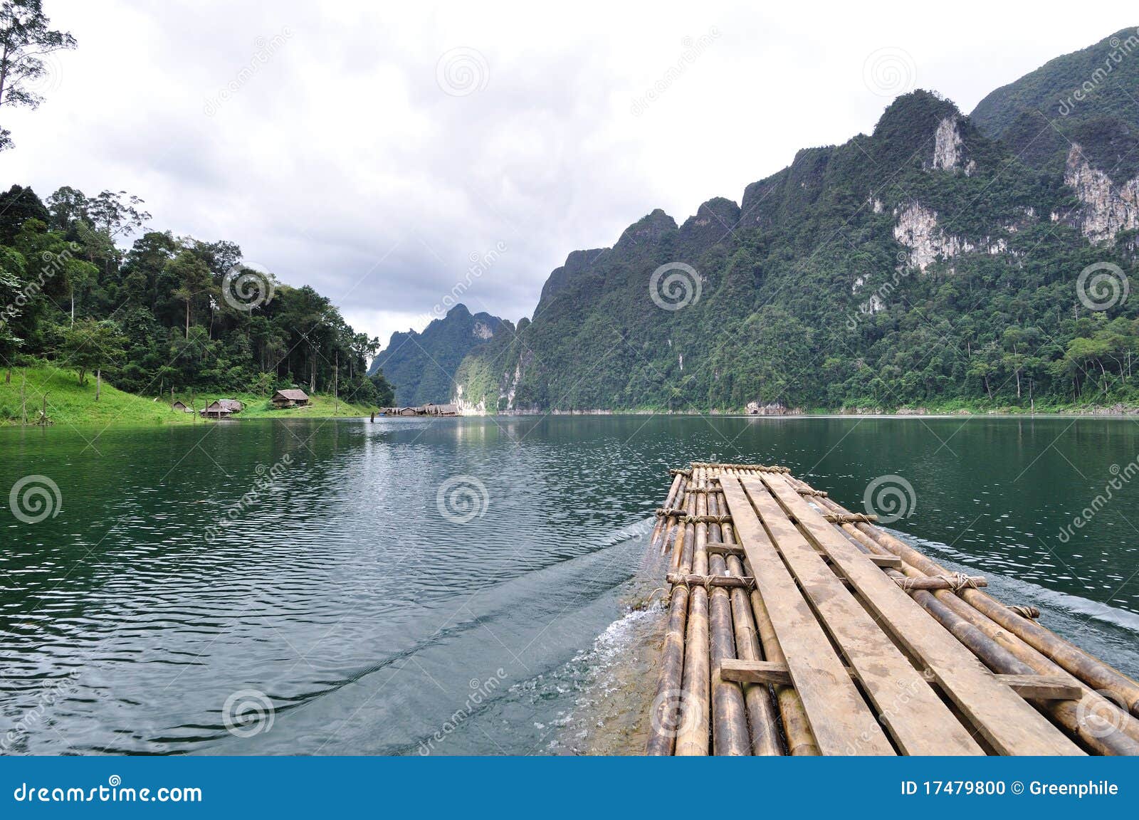 Bamboo Raft Heading on Lake Stock Photo - Image of rock, destination ...