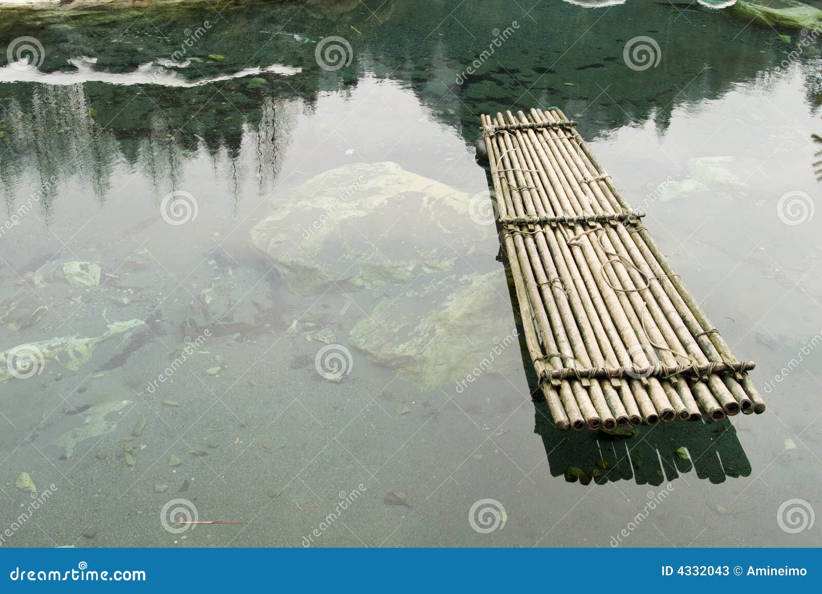 Bamboo Raft in Shallow Water Stock Image - Image of bamboo, primitive ...