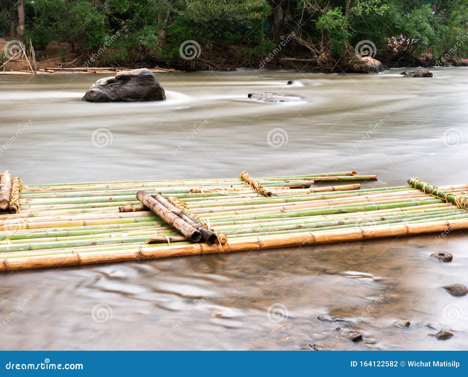 Bamboo Raft on the Stream Where the Water Flows Stock Photo - Image of ...