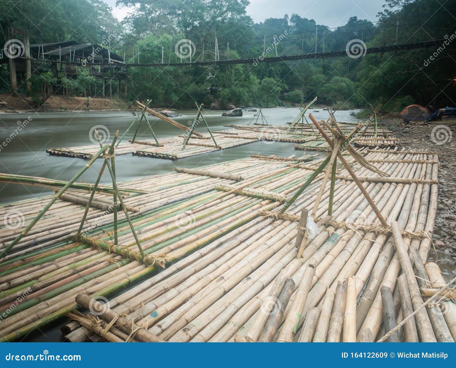 Bamboo Raft on the Stream Where the Water Flows Stock Image - Image of ...