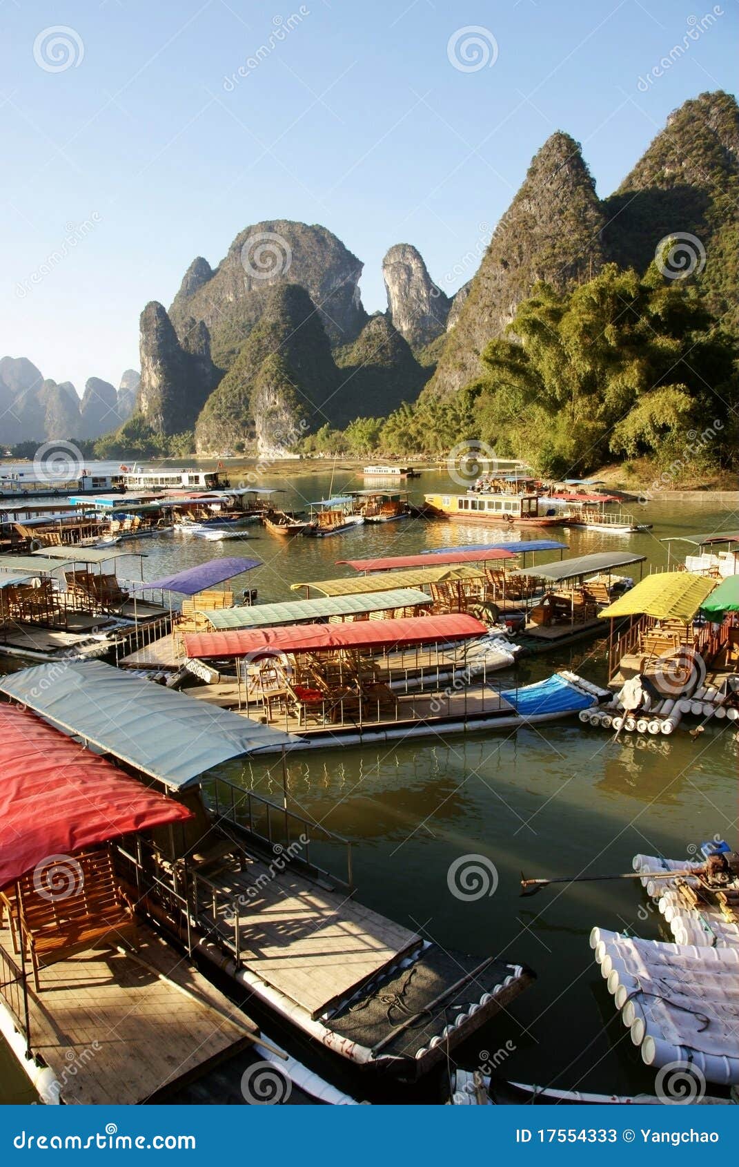 Bamboo Raft in Xingping Village Stock Image - Image of forest, colorful ...