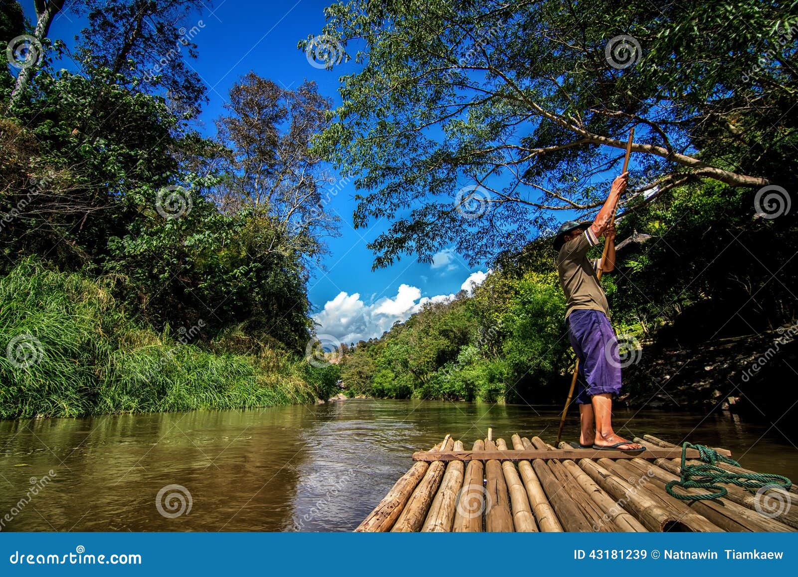 Bamboo rafting editorial stock image. Image of reflection - 43181239