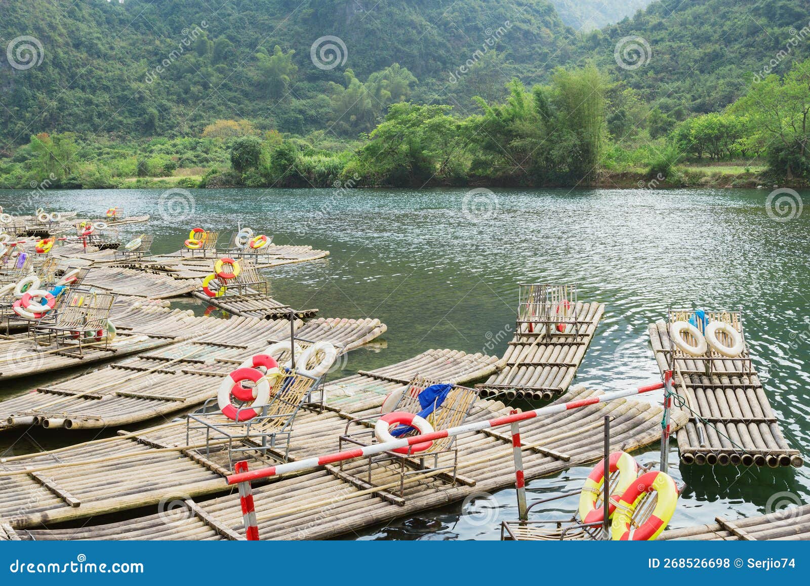 Bamboo Rafts by the River Coast Stock Photo - Image of raft, tropical ...