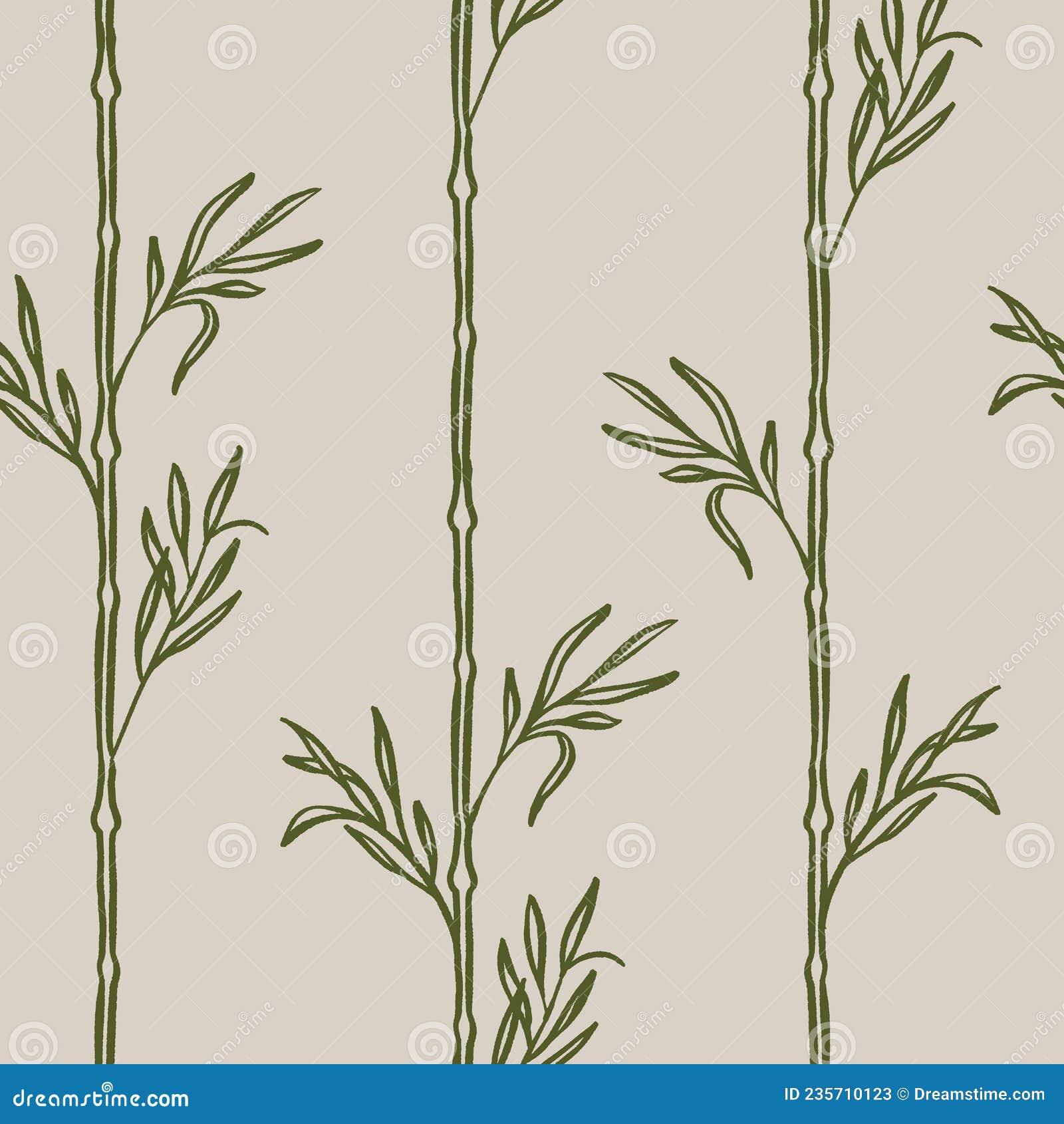 Bamboo Relax Pattern Repeat in Beige and Green Botanical Background ...