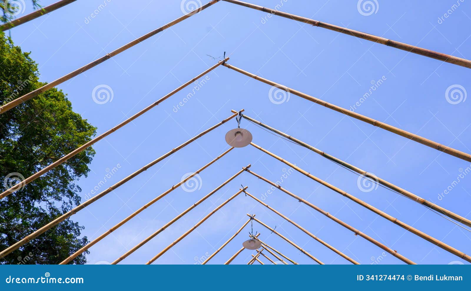 Roof Frame Made of Bamboo with a Blue Sky Background Stock Photo ...