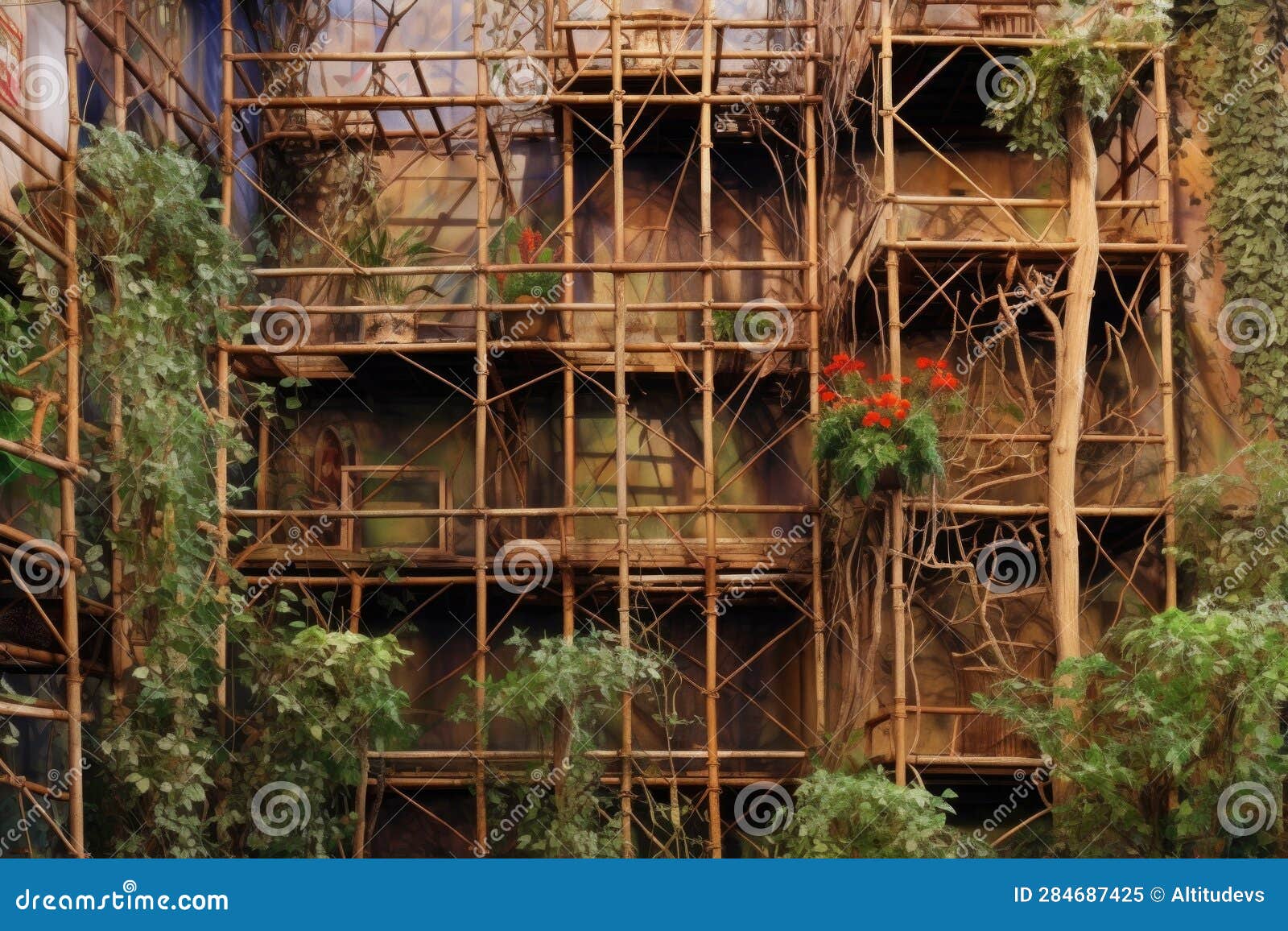 Bamboo Scaffolding with Climbing Plants Growing on it Stock Image ...