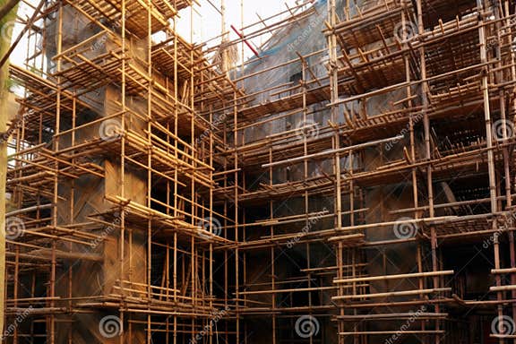 Bamboo Scaffolding Sections Stacked for Construction Stock Illustration ...