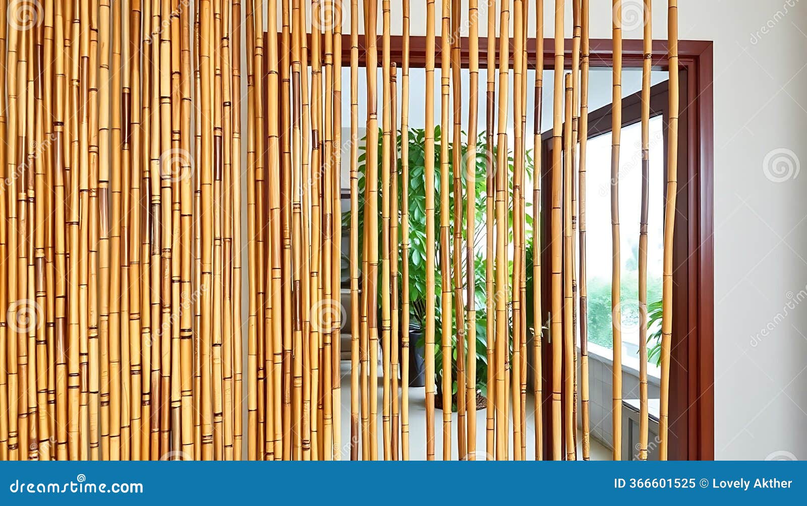 A Bamboo Partition Screen With Natural Textures Separating A Cozy ...