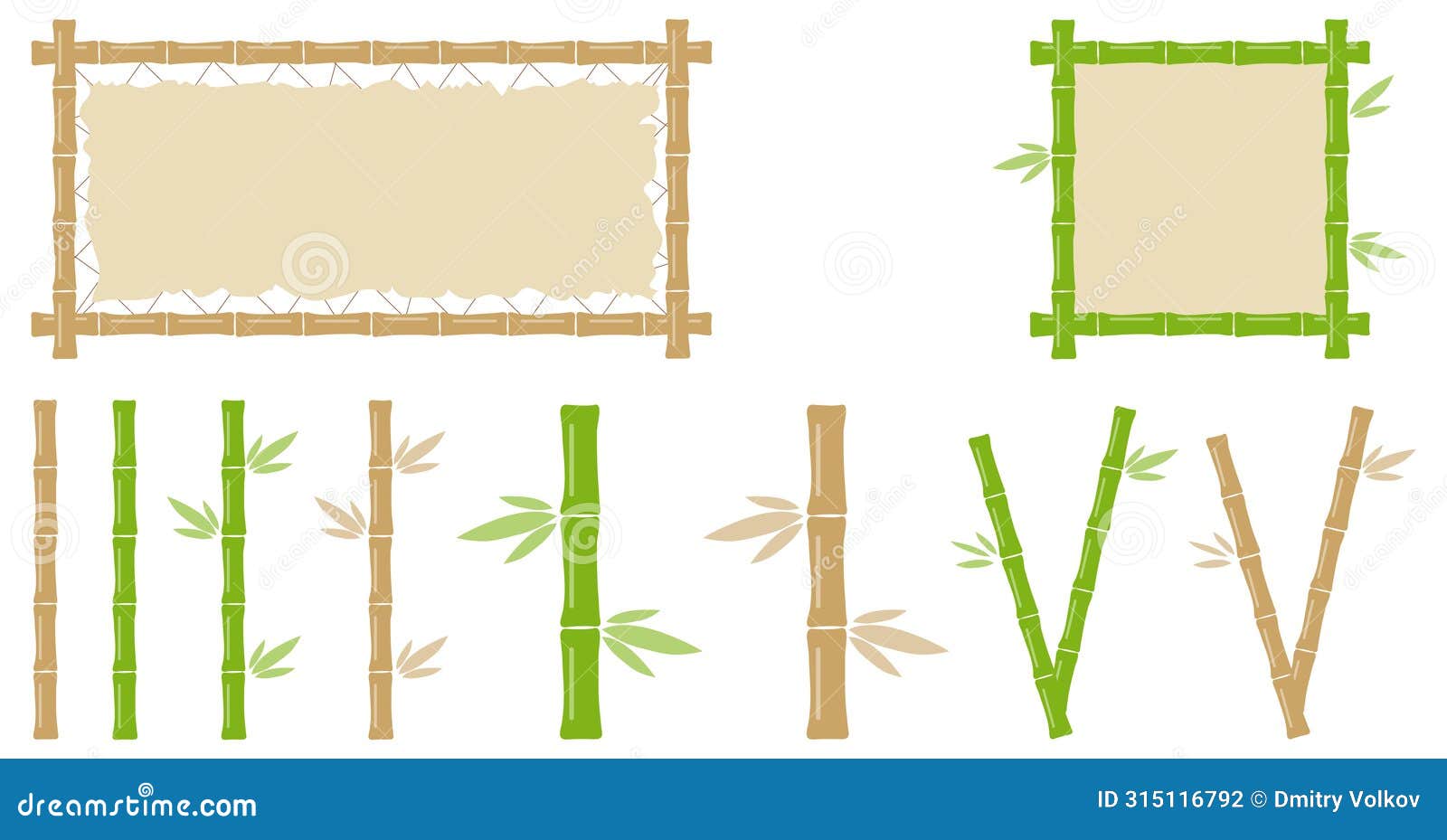 Bamboo, a Set of Bamboo Branches and Bamboo Paintings. Vector, Cartoon ...