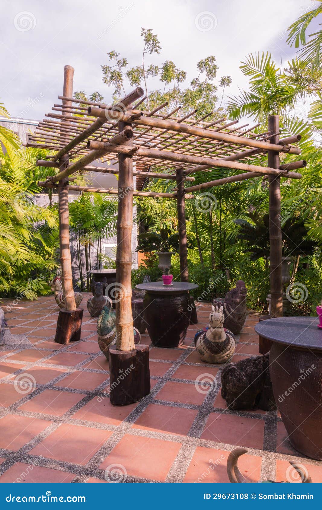 Bamboo Shelter at Rest Area of Botanic Garden Stock Photo - Image of ...