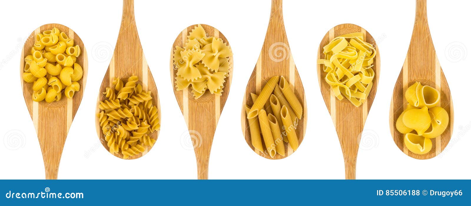 Bamboo Spoons with Different Pasta Isolated on White Stock Photo ...