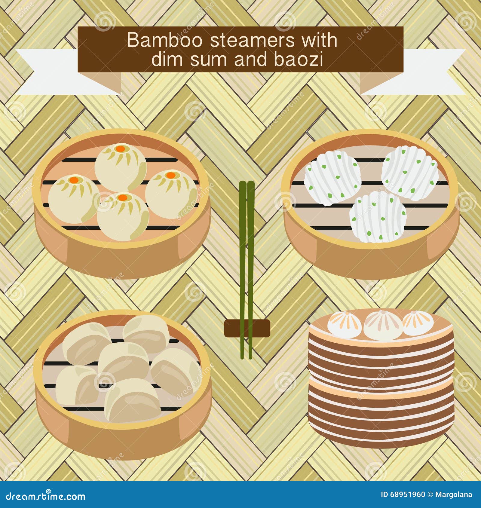 Bamboo Steamers with Dim Sum and Baozi Stock Vector - Illustration of ...