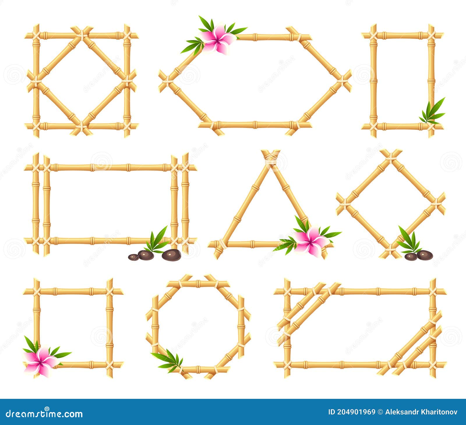 Bamboo Sticks Frames Set Triangular Rectangular Rhomboid Polygonal Lozenge Shaped Stock ...