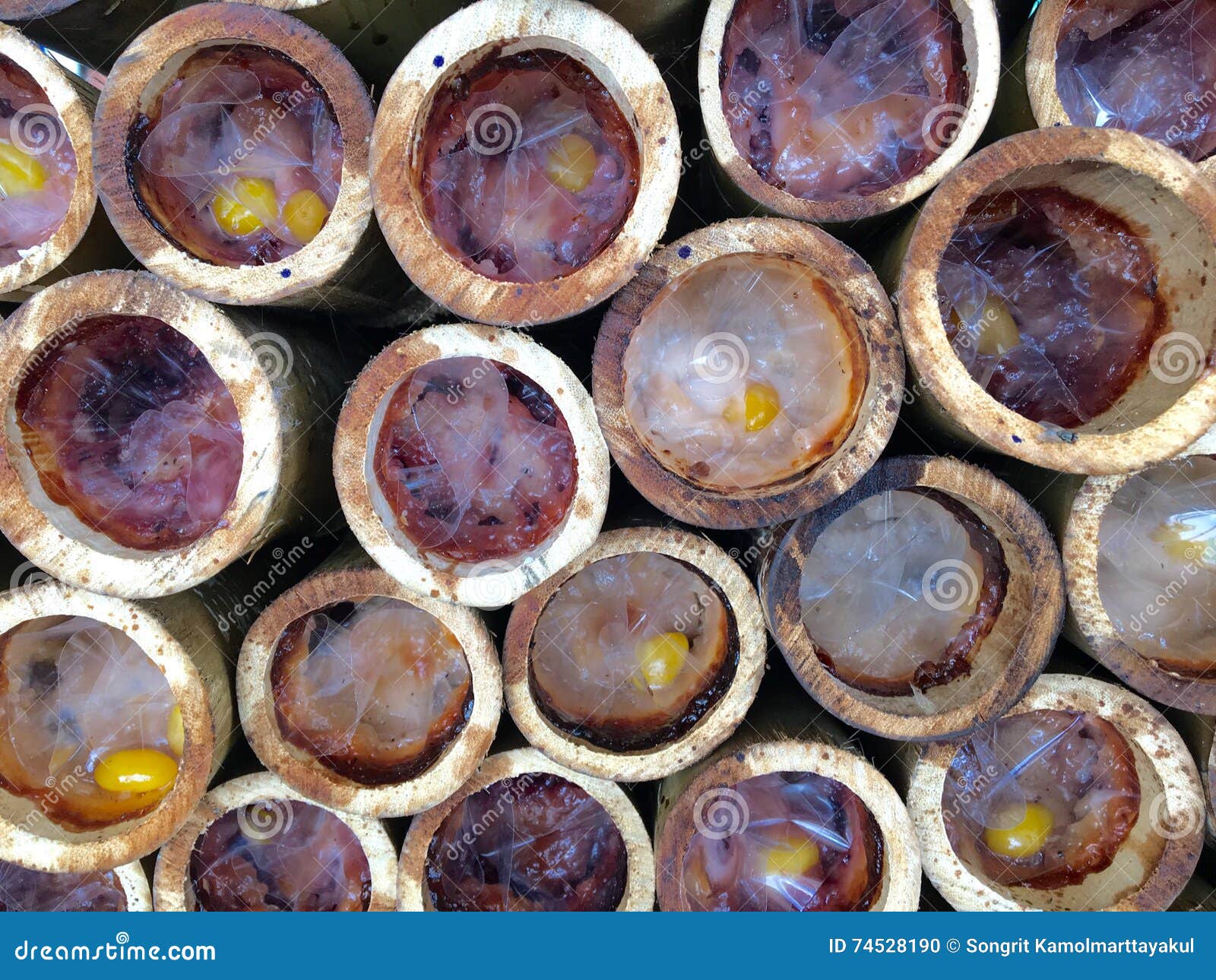 Bamboo Sticky Rice with Topping. Stock Photo - Image of rice, bamboo ...