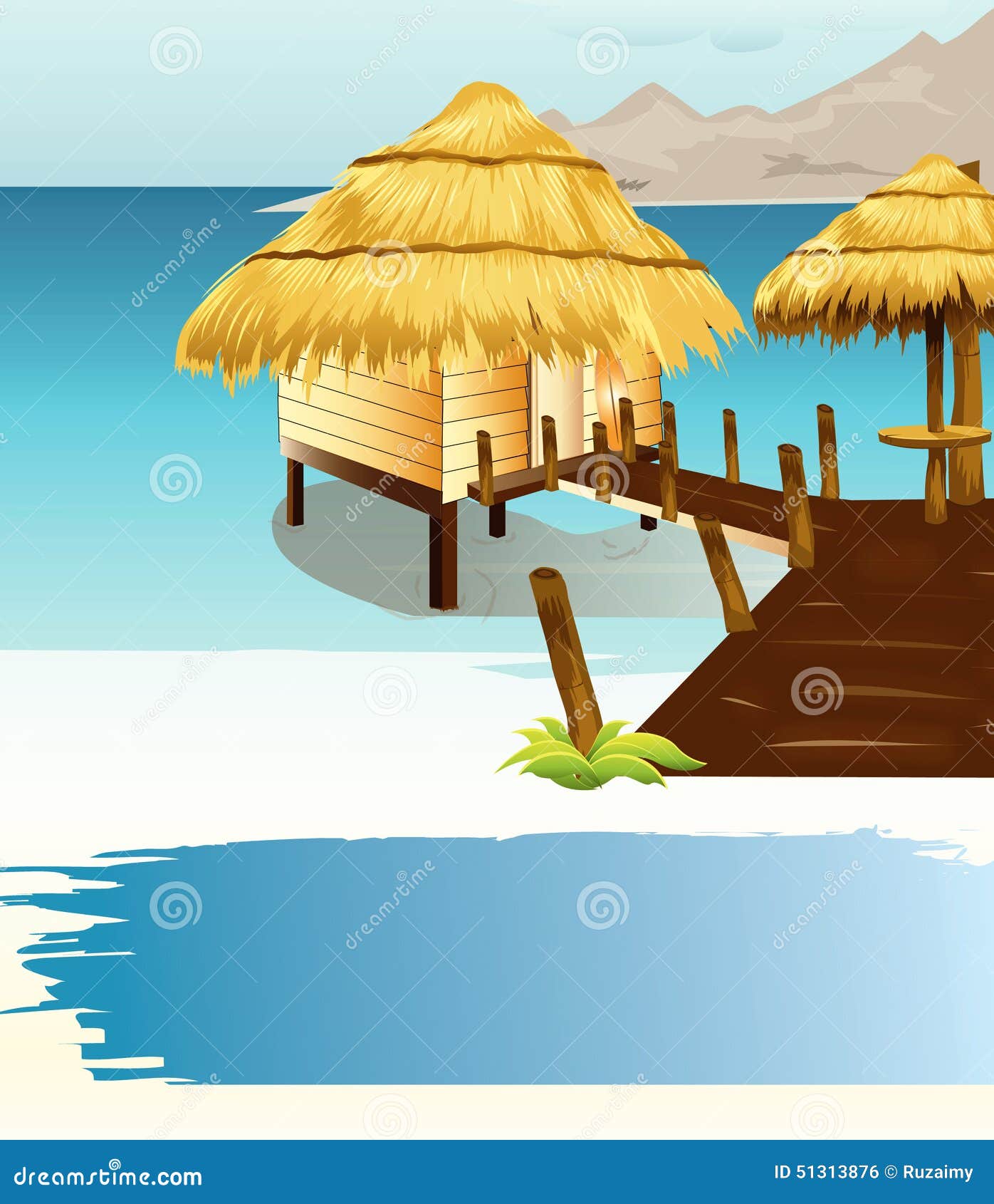 The Bamboo Thatch Roof House Stock Illustration - Illustration of ...