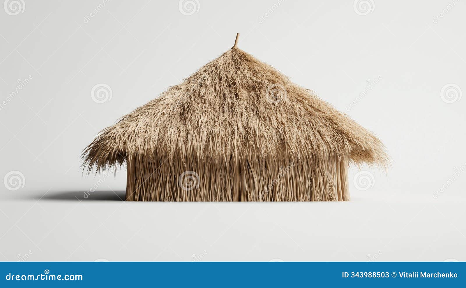 Bamboo Thatched Hut Front View on Minimalist White Background Stock ...