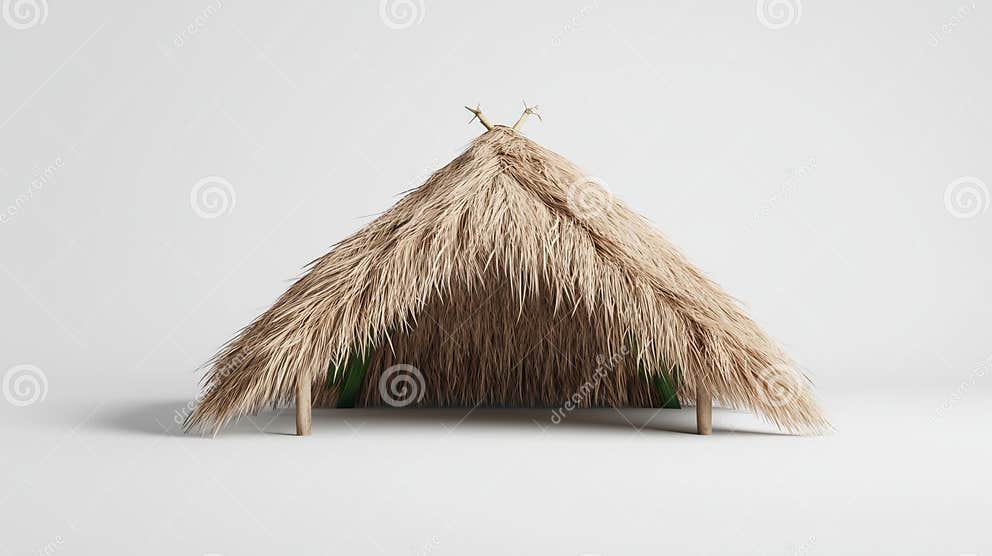 Bamboo Thatched Hut Front View on White Background for Tropical ...