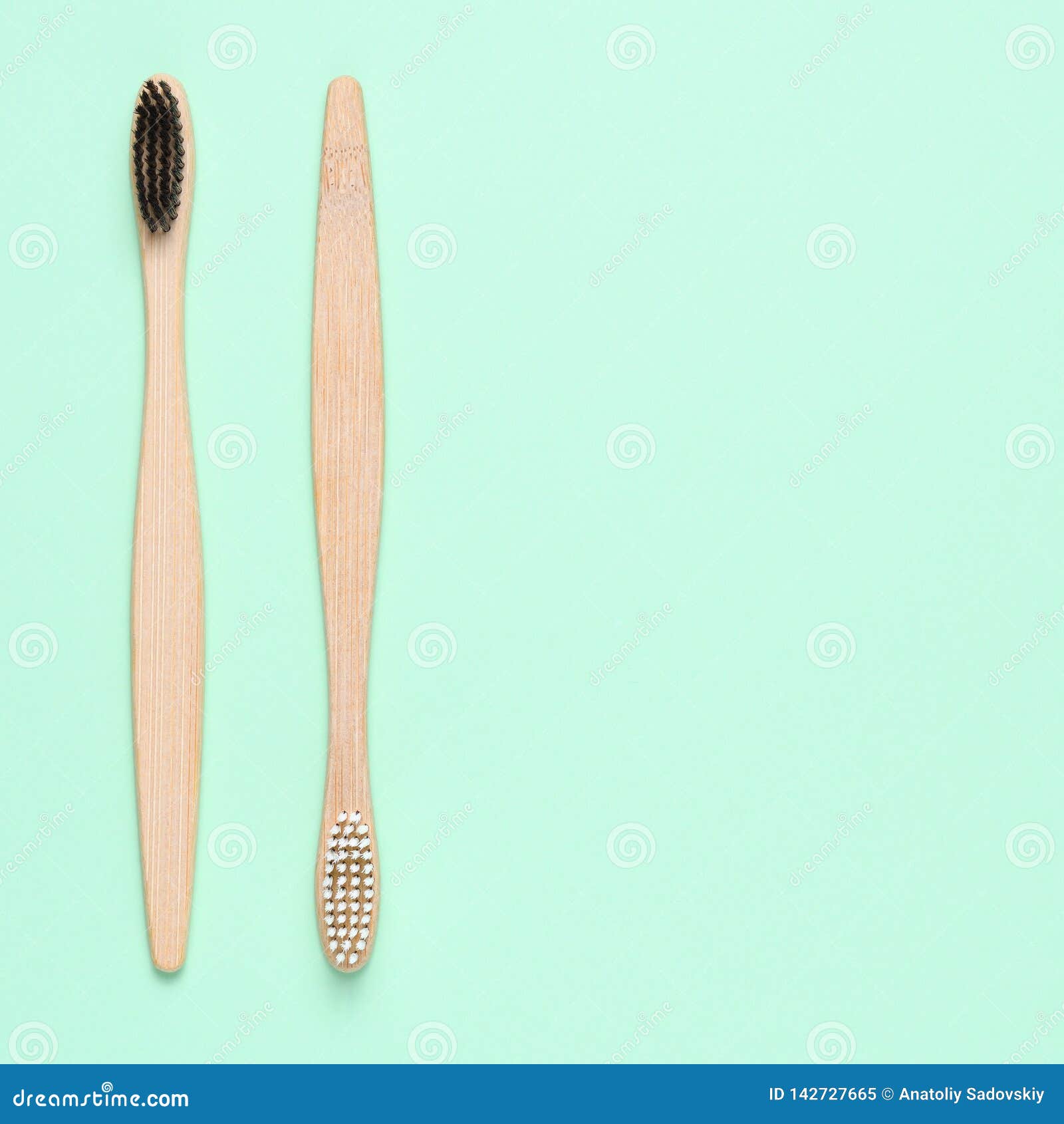 Bamboo Toothbrushes on Light Green Background Stock Image - Image of ...