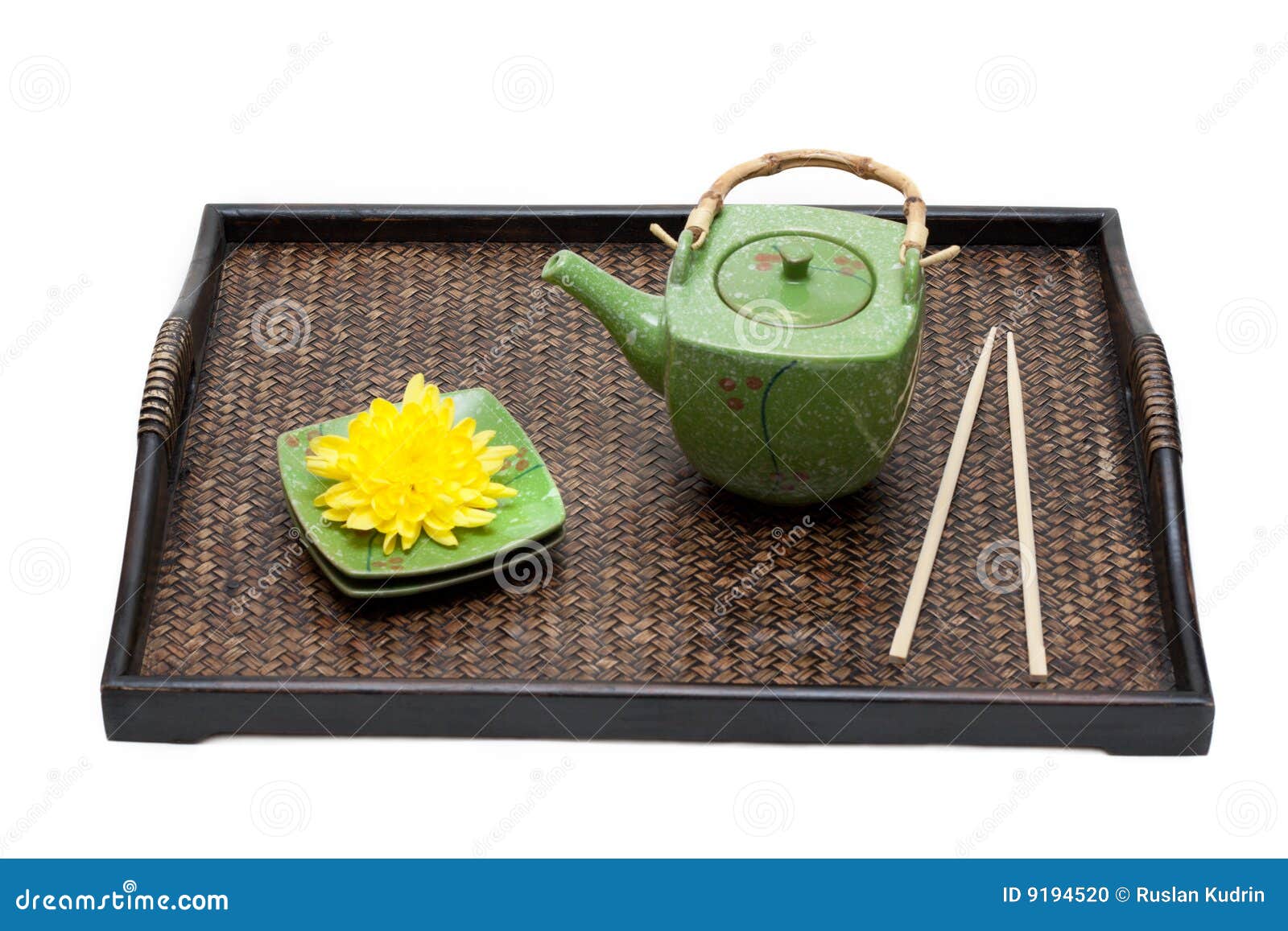 Bamboo Tray, Green Ceramic Teapot Stock Photo - Image of brown, drink ...