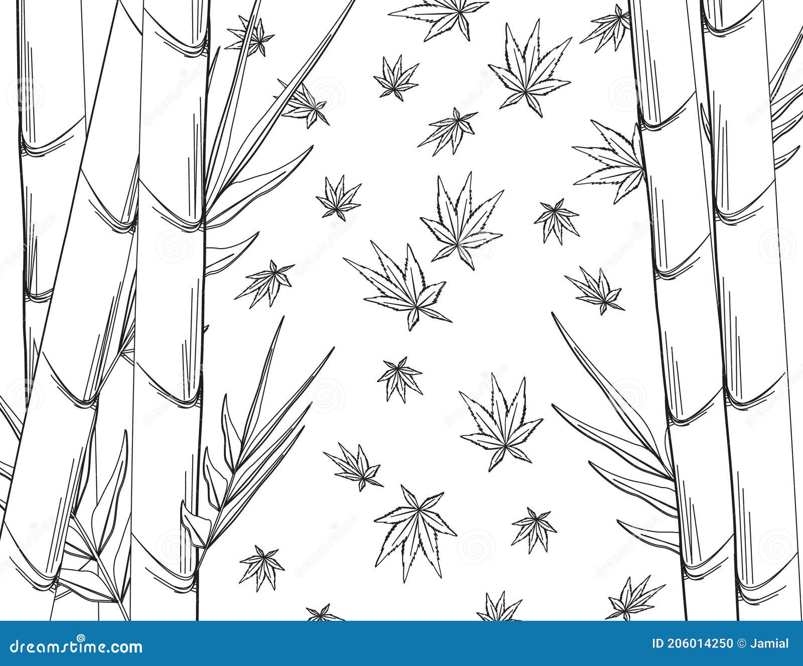 Bamboo Tree and Maple Leaves Illustration Outline Stock Illustration ...